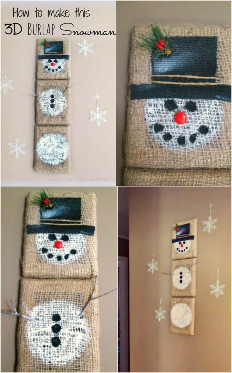 Burlap Snowman Craft- Easy 3D Winter Wall Hanging!