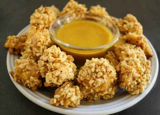 Honey Mustard Popcorn Chicken- Oven Baked & Super Crunchy!